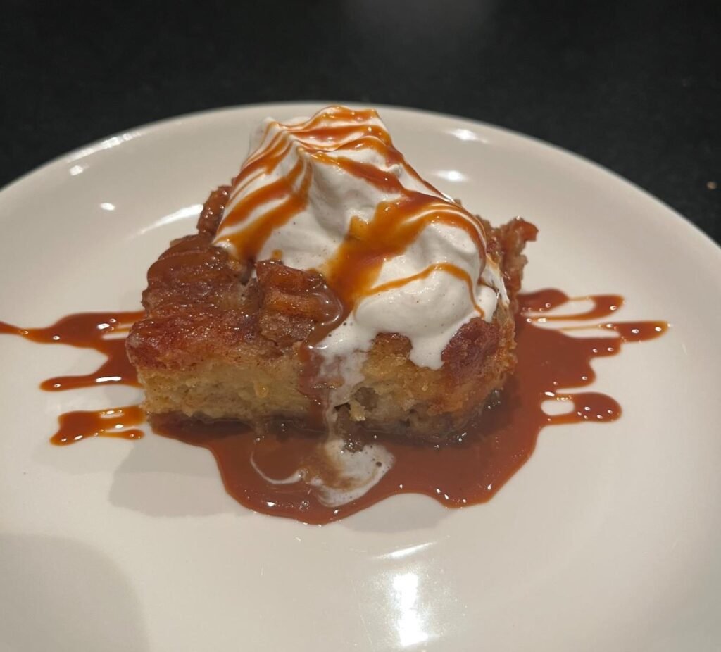 Churro Bread Pudding with Cinnamon Whipped Cream & Dulce de Leche ...